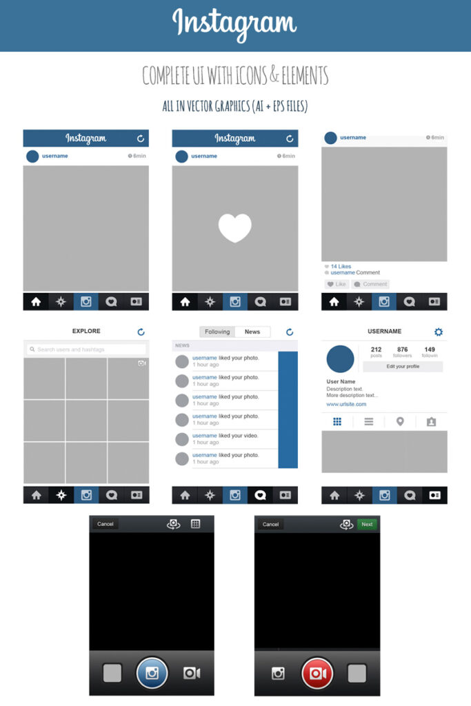 FREE Instagram Complete Vector UI with Icons & Elements – MarinaD