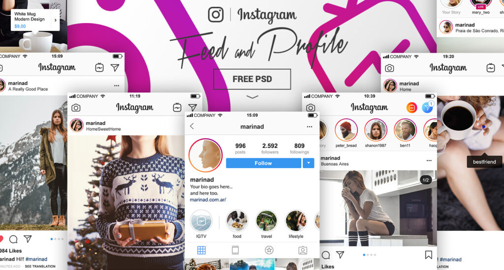 FREE Instagram PSD Feed and Profile Complete UI – 2018 – MarinaD
