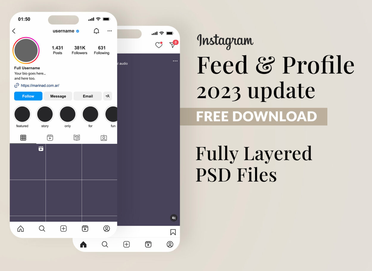 FREE Instagram Feed and Profile PSD Mockup – 2023 – MarinaD